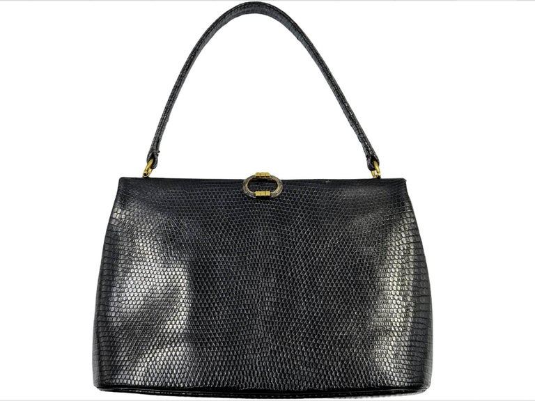 Very Rare Vintage circa 1980s Gucci Lizard Black Bag For Sale at 1stDibs