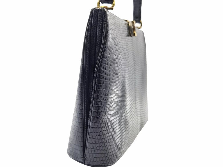 Very Rare Vintage circa 1980s Gucci Lizard Black Bag For Sale at 1stDibs