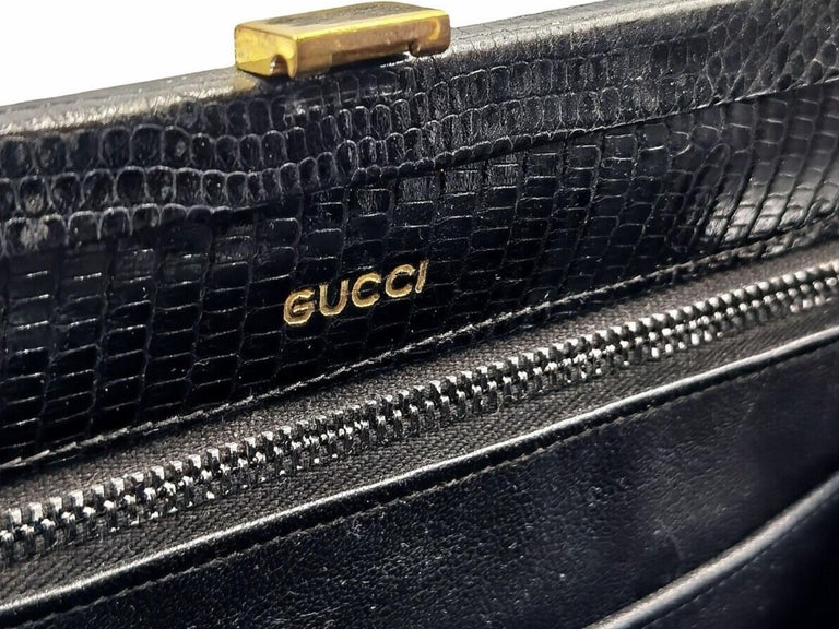 Very Rare Vintage circa 1980s Gucci Lizard Black Bag For Sale at 1stDibs