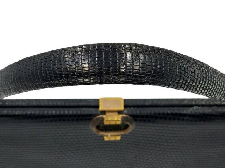 Very Rare Vintage circa 1980s Gucci Lizard Black Bag For Sale at 1stDibs