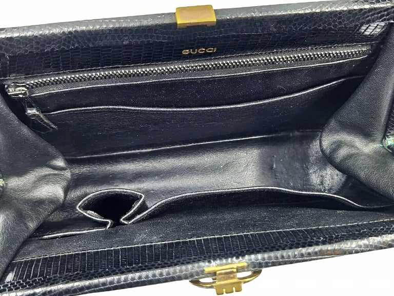 Very Rare Vintage circa 1980s Gucci Lizard Black Bag For Sale at 1stDibs