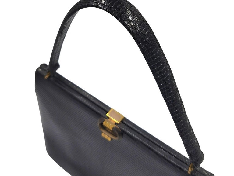 Very Rare Vintage circa 1980s Gucci Lizard Black Bag For Sale at 1stDibs