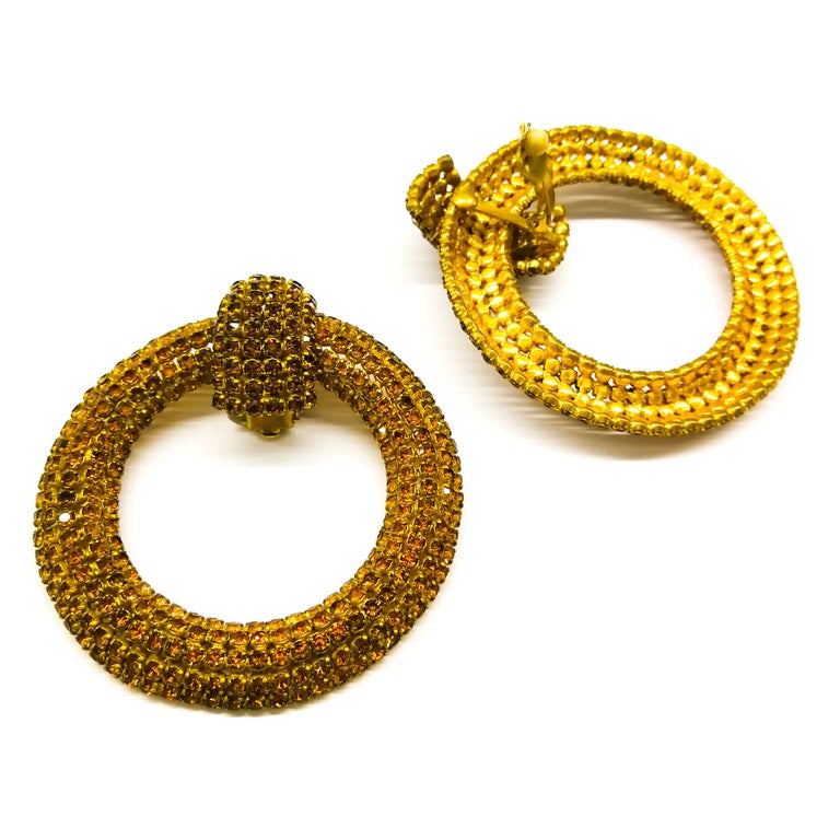 Very spectacular golden paste 'hoop' earrings, Roger JeanPierre, France ...