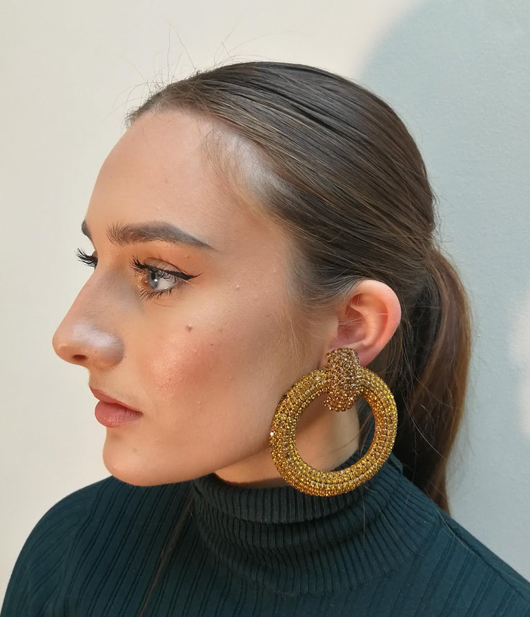 Very spectacular golden paste 'hoop' earrings, Roger JeanPierre, France ...