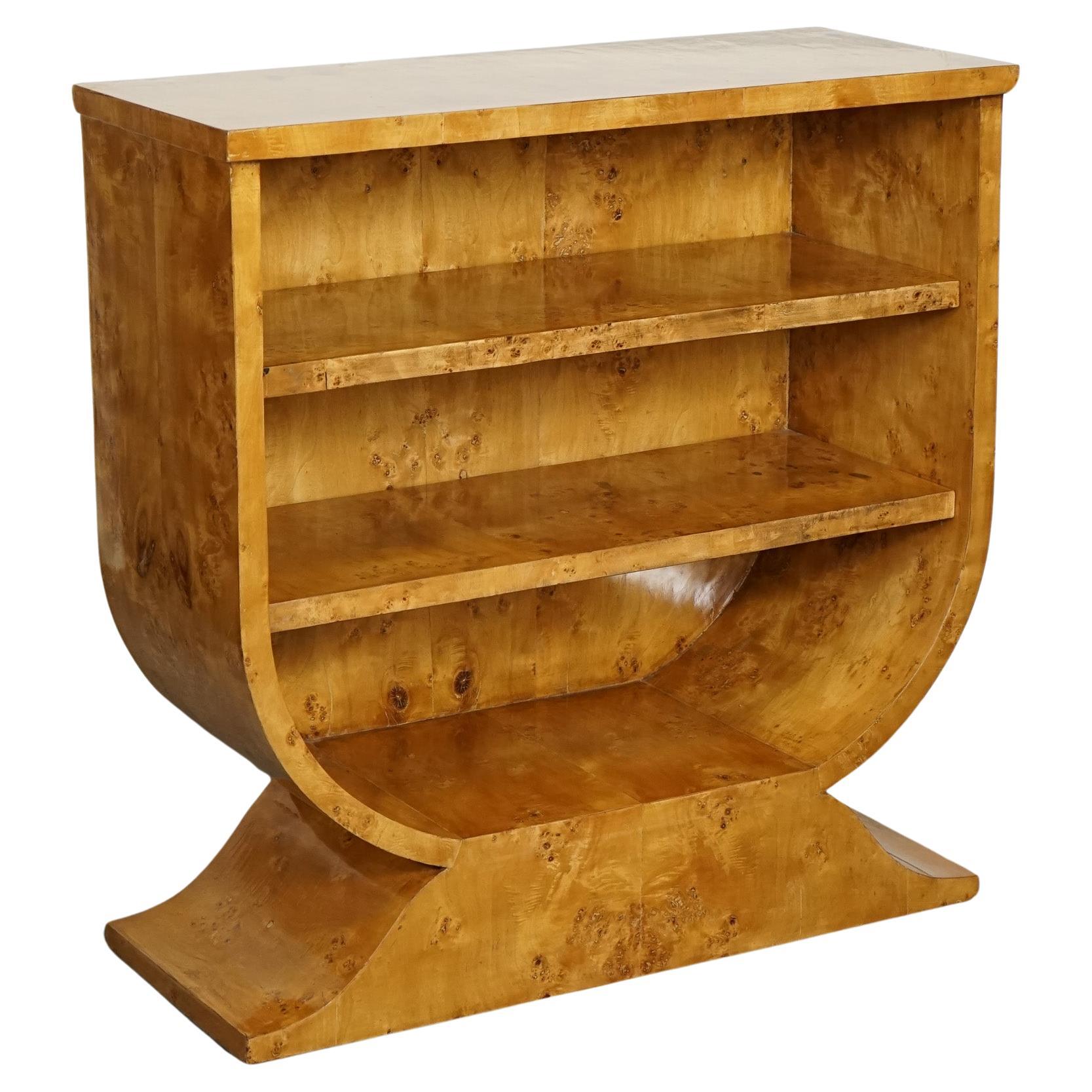 VERY STYLiSH ART DECO BURR WALNUT OPEN BOOKCASE J1 For Sale at 1stDibs