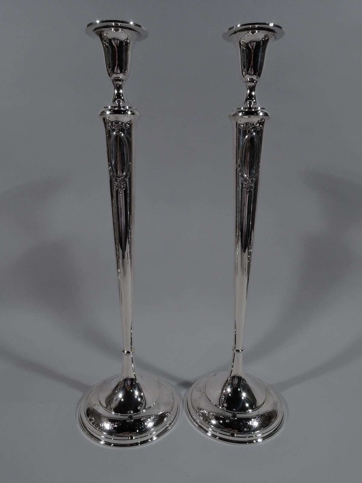 Very Tall American Edwardian Regency Sterling Silver Candlesticks For ...