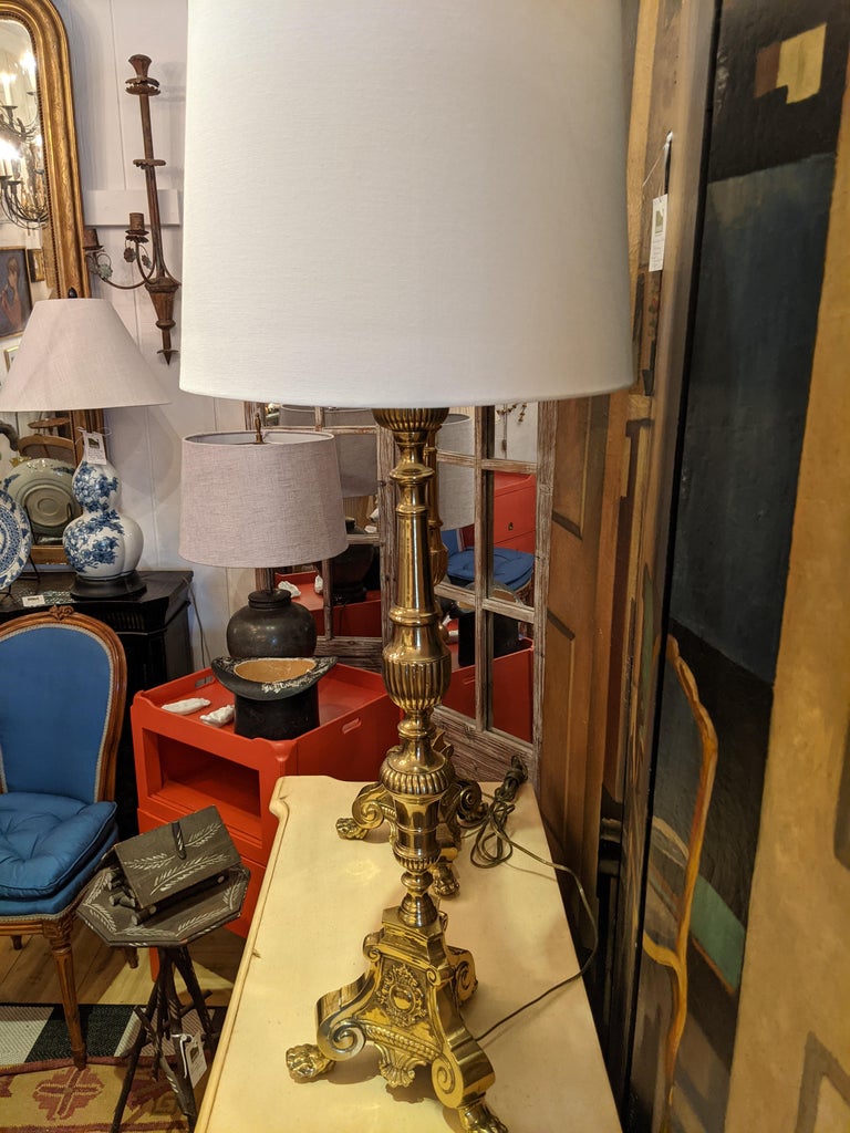 Very Tall Antique Brass Table Lamps For Sale at 1stDibs