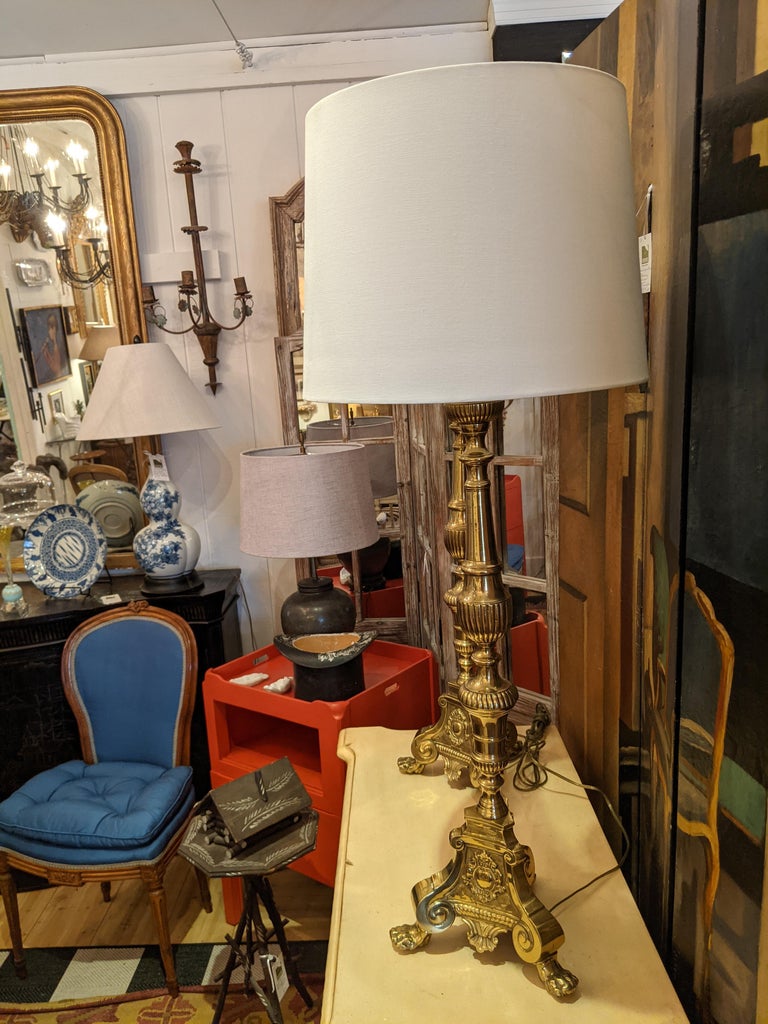 Very Tall Antique Brass Table Lamps For Sale at 1stDibs