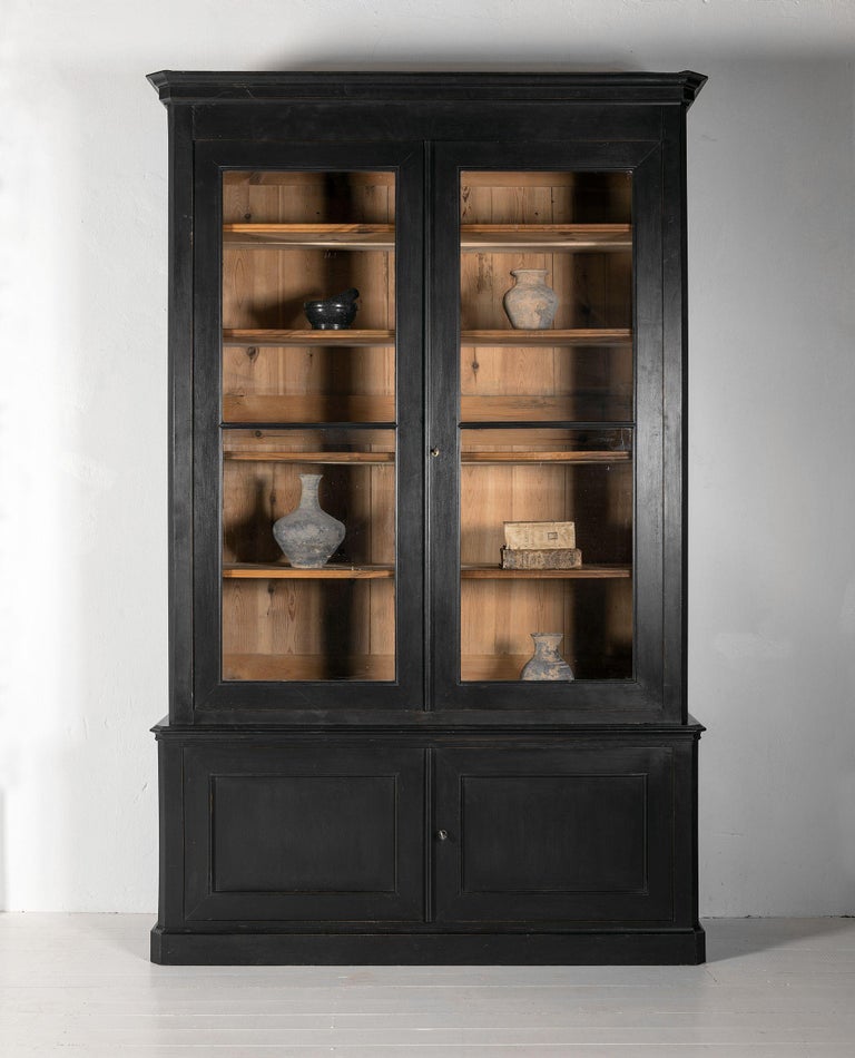 Very Tall French 19th Century Louis Philippe Bookcase in Black Paint at ...