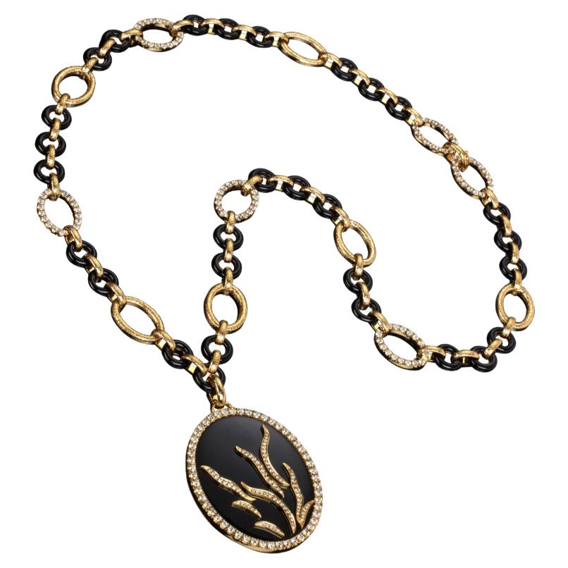 Erte Aventurine Onyx Diamond Gold Necklace at 1stDibs