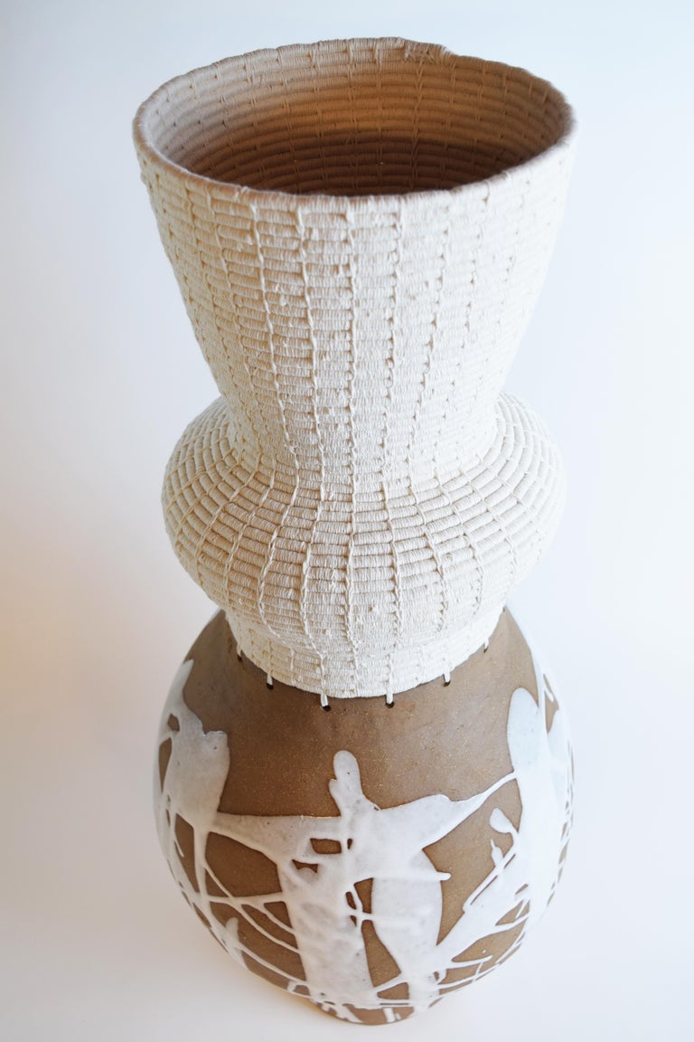 30" One of a Kind Ceramic Vessel #759, Satin White Glaze and Woven ...
