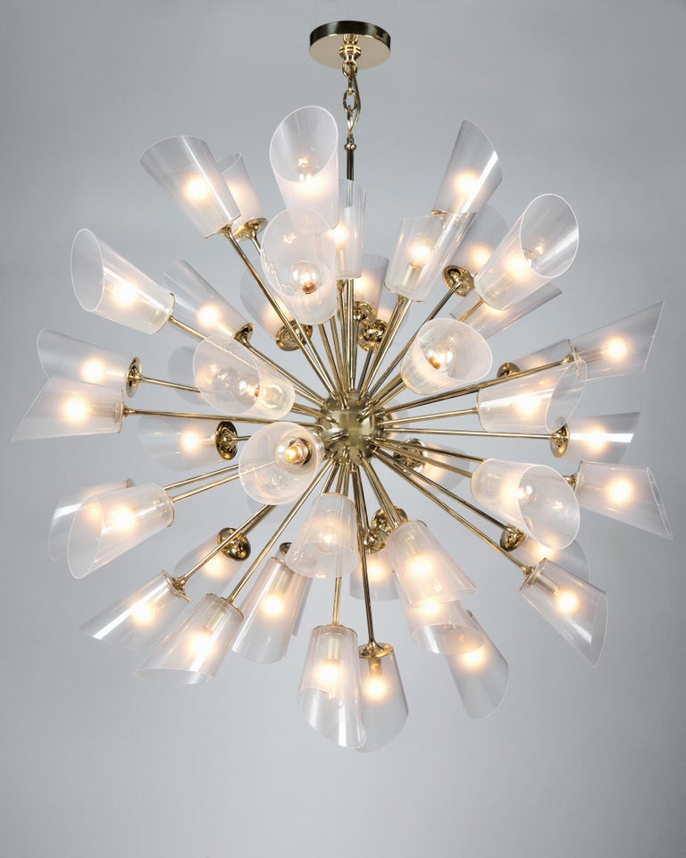 Vesta 48 Chandelier in Polished Brass with Hand-Blown Translucent Glass ...