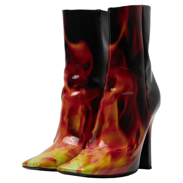 Vetements Black Flame Printed High Heel Boots For Sale at 1stDibs