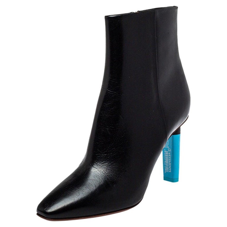 Vetements Black Leather Highlighter Heel Ankle Boots Size 41 For Sale ...