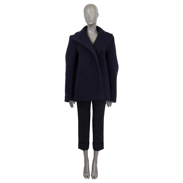 VETEMENTS navy blue wool 2018 OVERSIZED OPEN CABAN Jacket S For Sale at ...