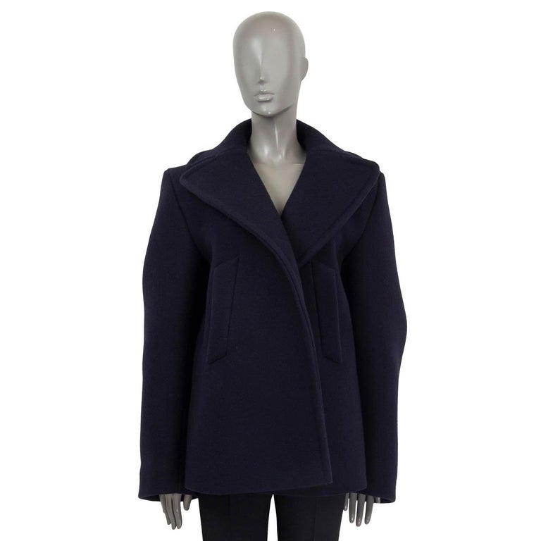 VETEMENTS navy blue wool 2018 OVERSIZED OPEN CABAN Jacket S For Sale at ...