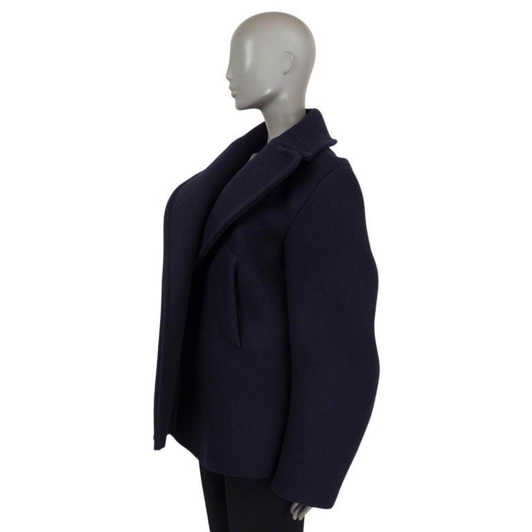 VETEMENTS navy blue wool 2018 OVERSIZED OPEN CABAN Jacket S For Sale at 1stDibs