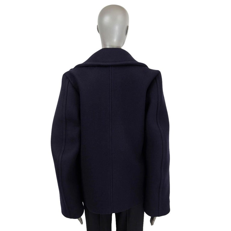 VETEMENTS navy blue wool 2018 OVERSIZED OPEN CABAN Jacket S For Sale at 1stDibs