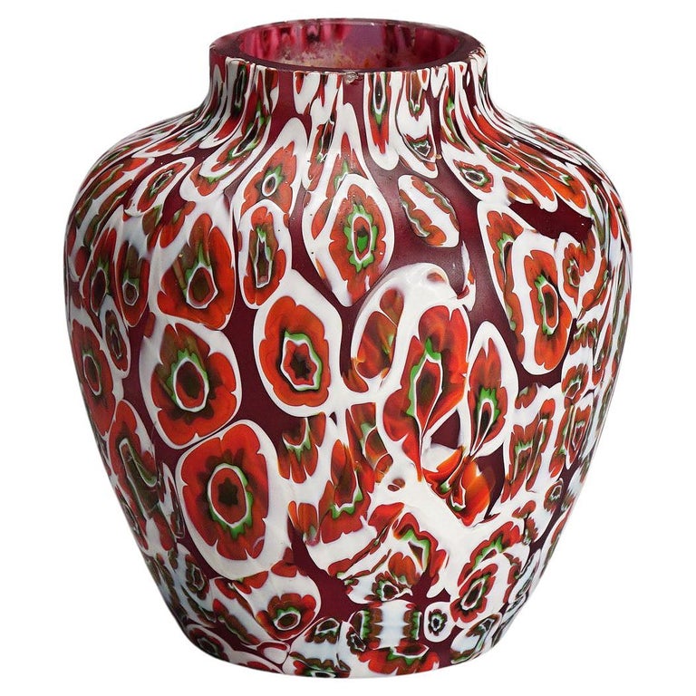 Vetreria Fratelli Toso Red Millefiori Murrine Vase, Murano Early 20th ...