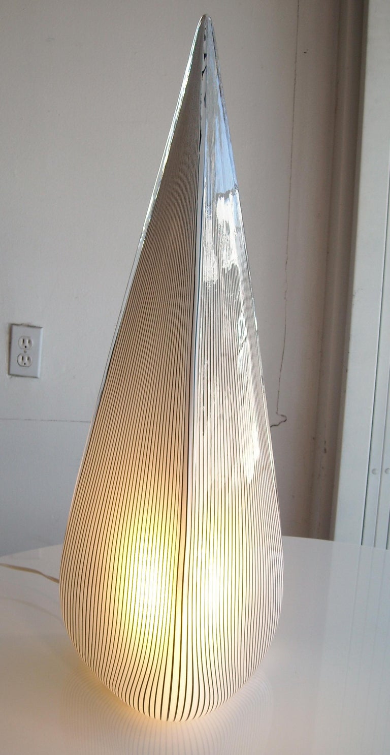 Vetri Murano Table Lamp, Monumental Triangle Tall Striped Glass Pyramid ...