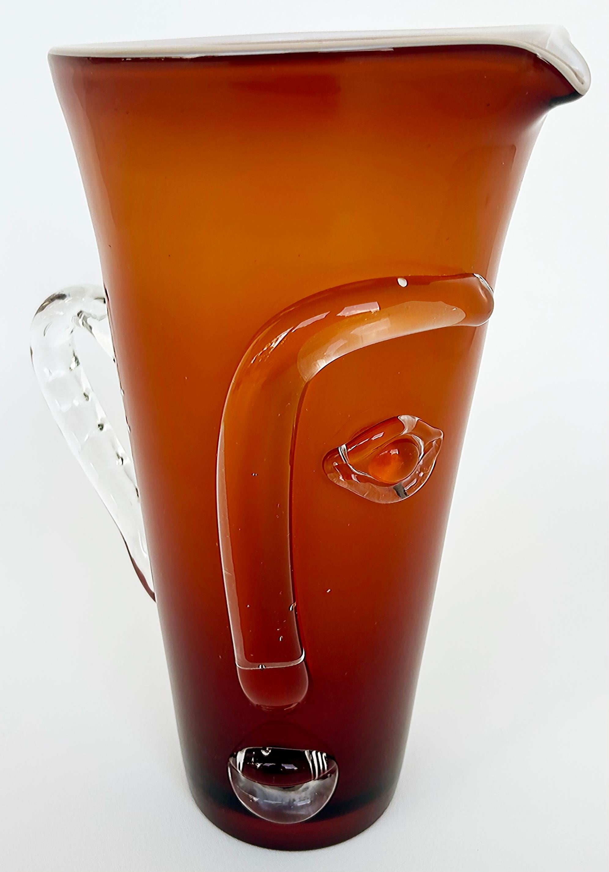 Large Vetro Murano Glass Abstract Face Pitcher After Picasso, Signed ...