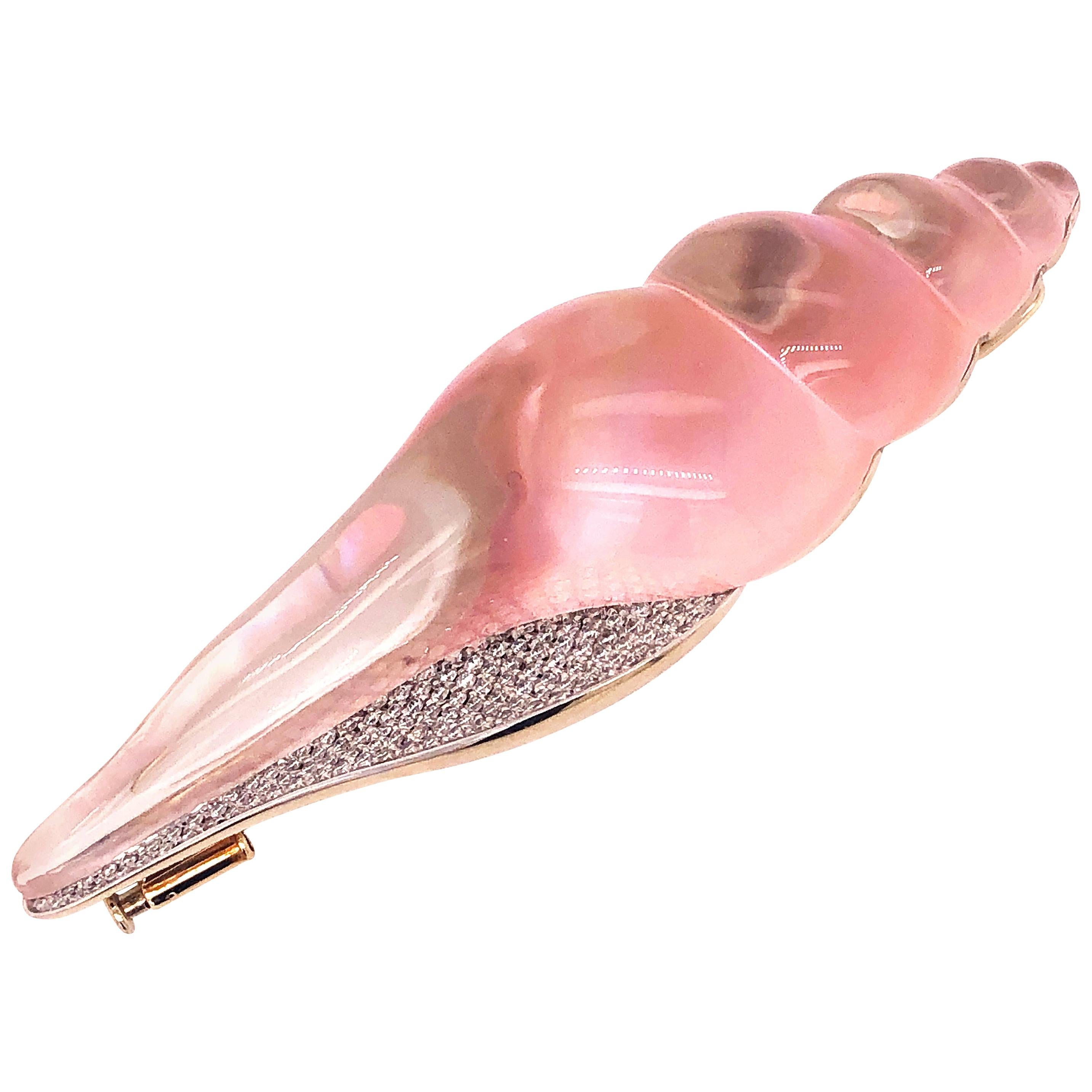 Vhernier Conchiglia Rock Crystal White Diamond White Gold Brooch For ...