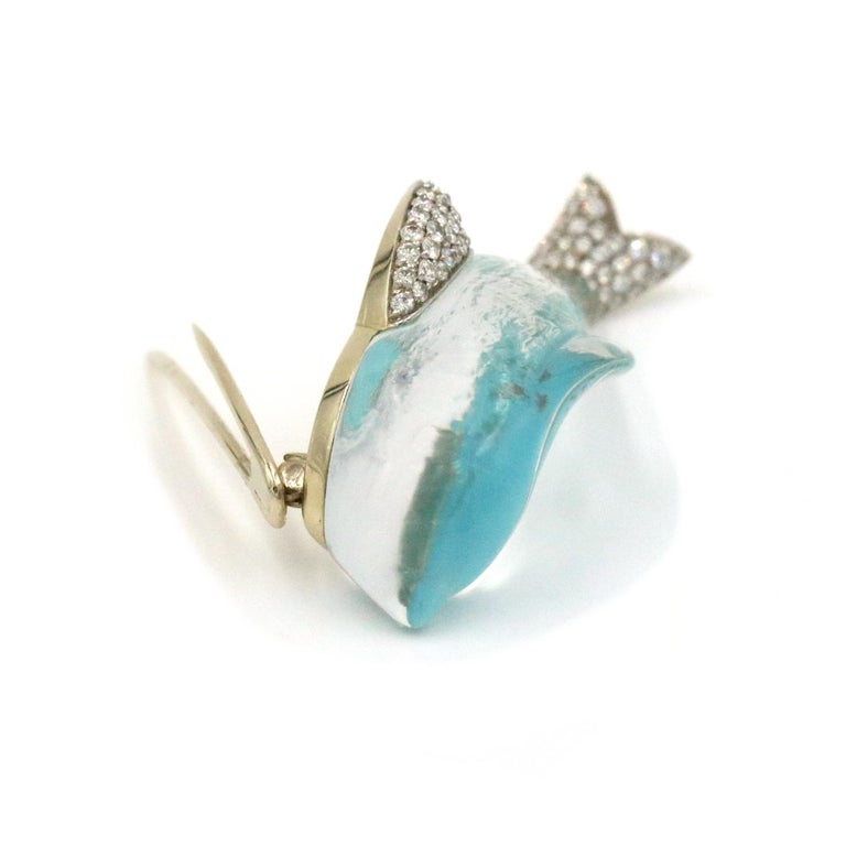 Vhernier Dolphin Pin/Brooch with Diamonds and Rock Crystal at 1stDibs
