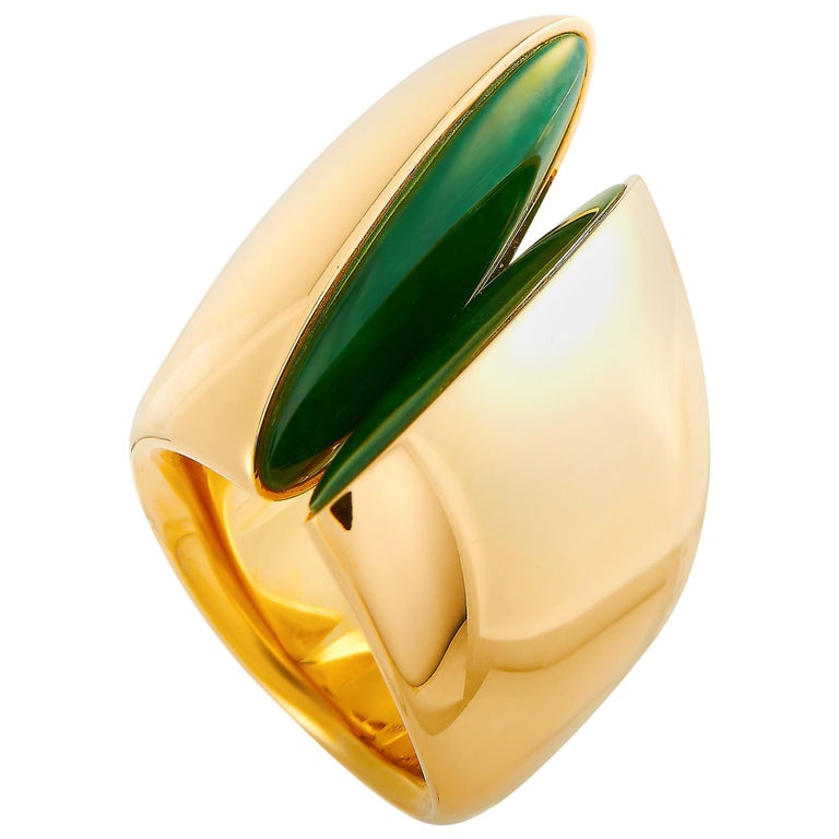 Vhernier Eclisse 18 Karat Rose Gold Jade and Rock Crystal Ring For Sale at 1stDibs