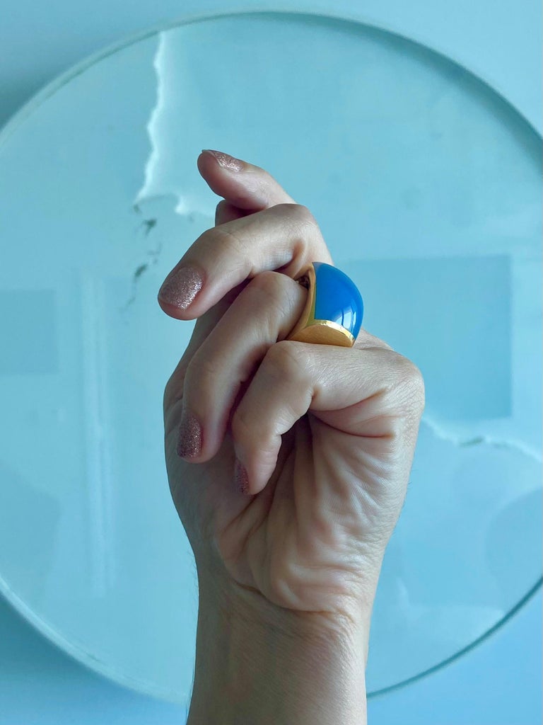 Vhernier Milano Plateau Geometric Cocktail Ring 18Kt Gold with Blue ...