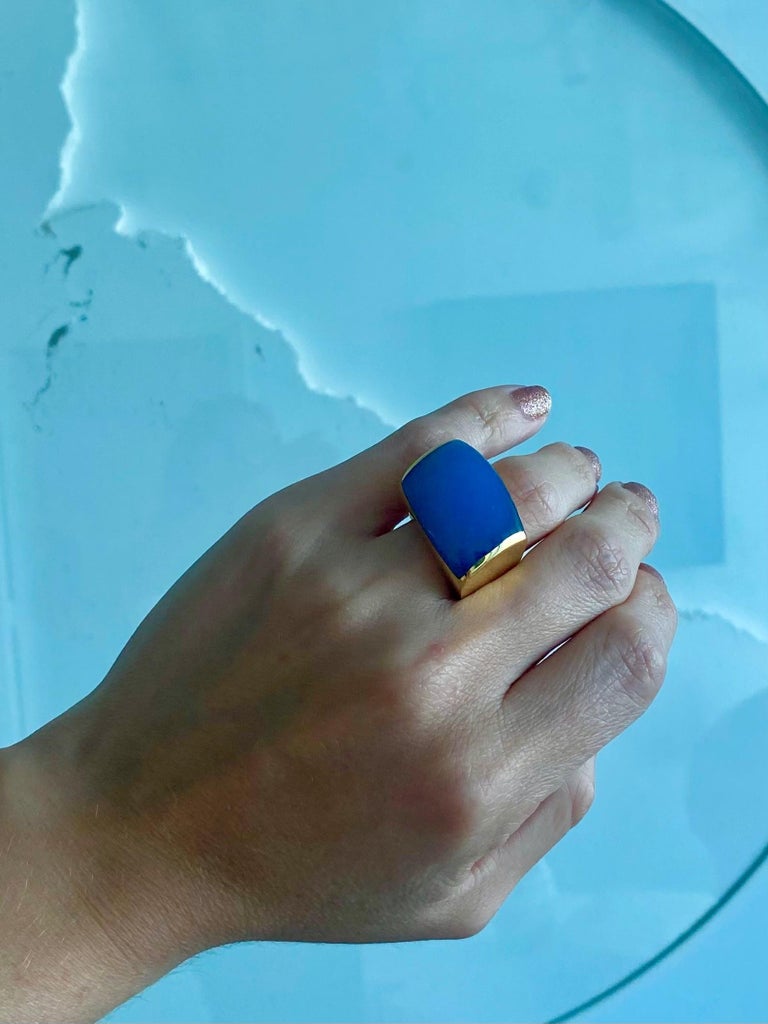 Vhernier Milano Plateau Geometric Cocktail Ring 18Kt Gold with Blue ...