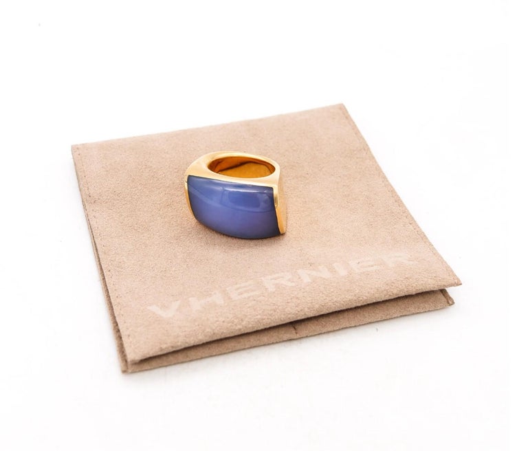 Vhernier Milano Plateau Geometric Cocktail Ring 18Kt Gold with Blue ...