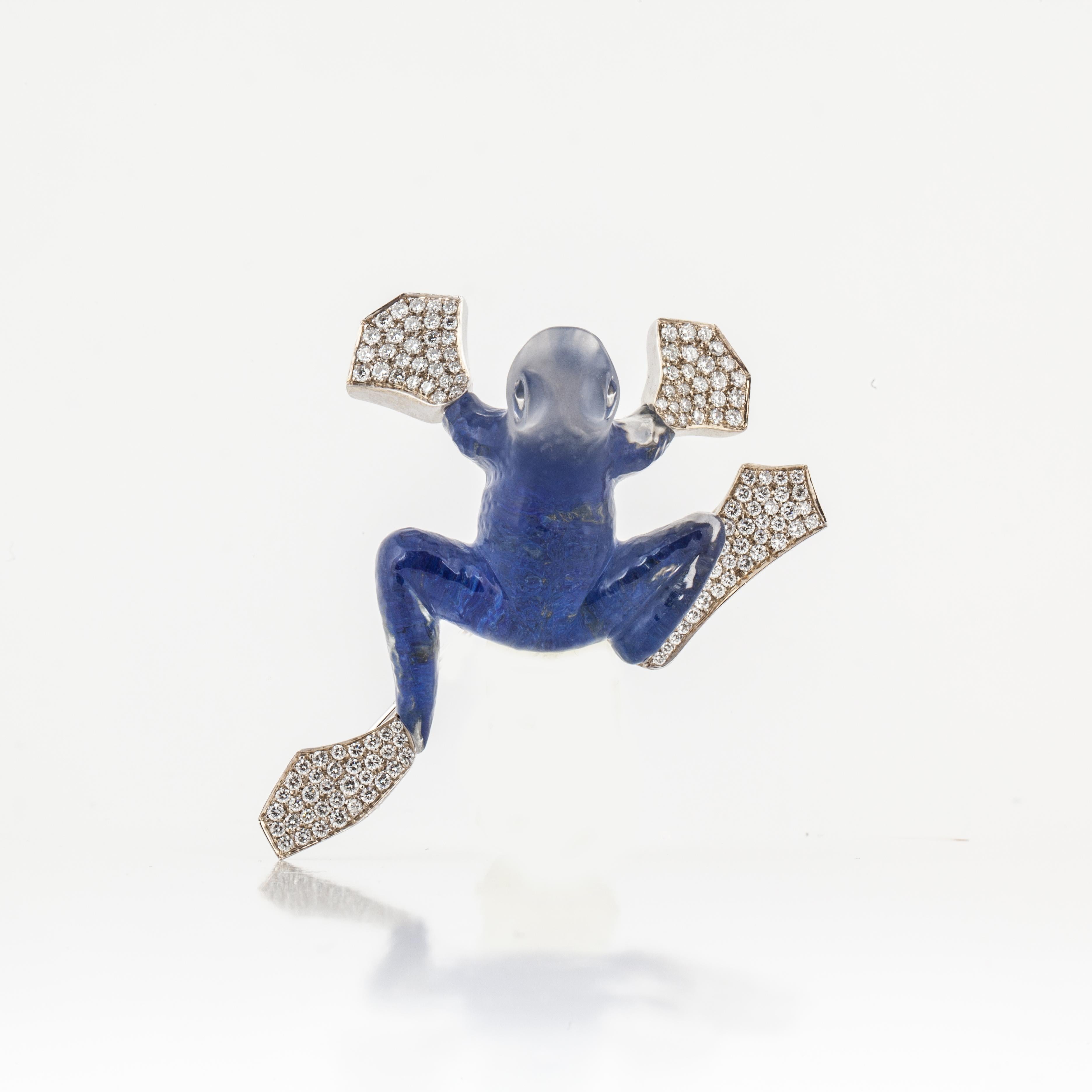 Vhernier 18K White Gold Rock Crystal with Diamond Frog Pin at 1stDibs