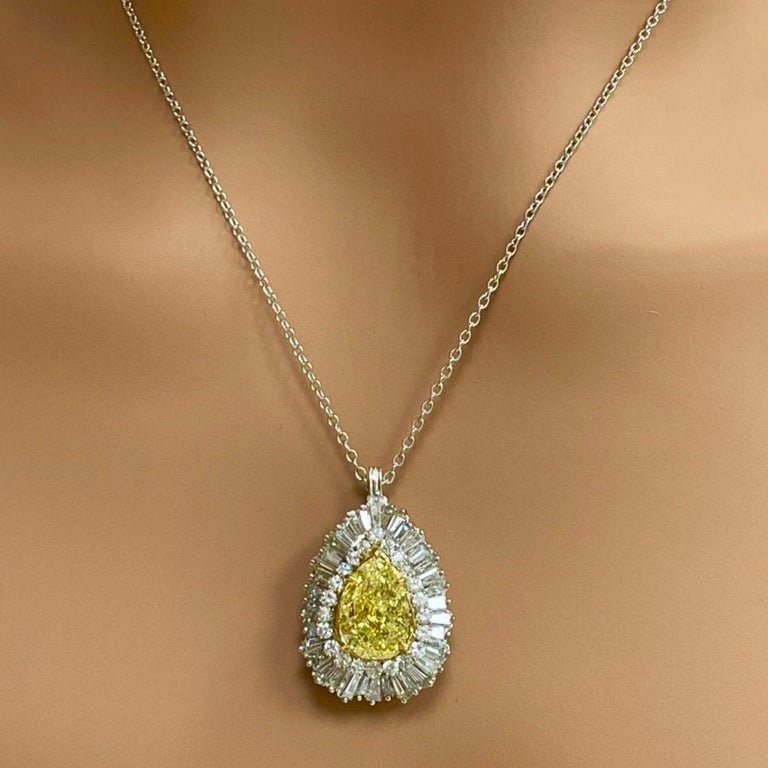 Customizable Vibrance Ring and Pendant 5.01 Carat Pear Shape Fancy Intense Yellow GIA Diamond ...