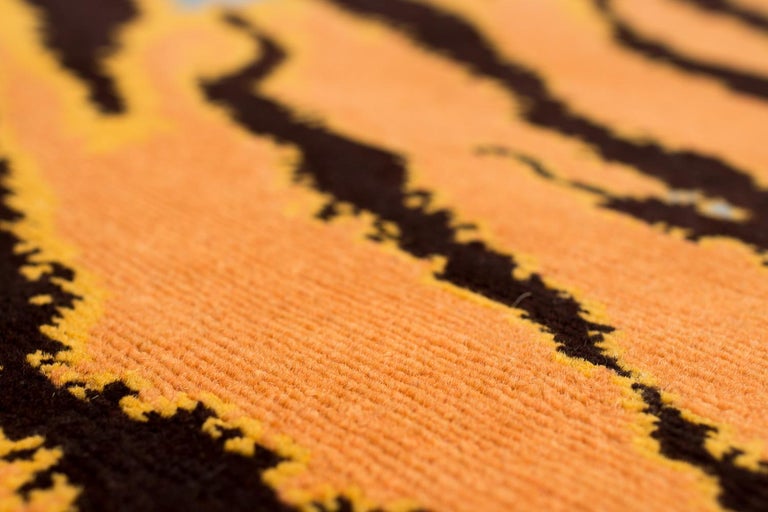 Vibrant Blue, Orange and Black Wool Tiger Print Area Rug For Sale at ...