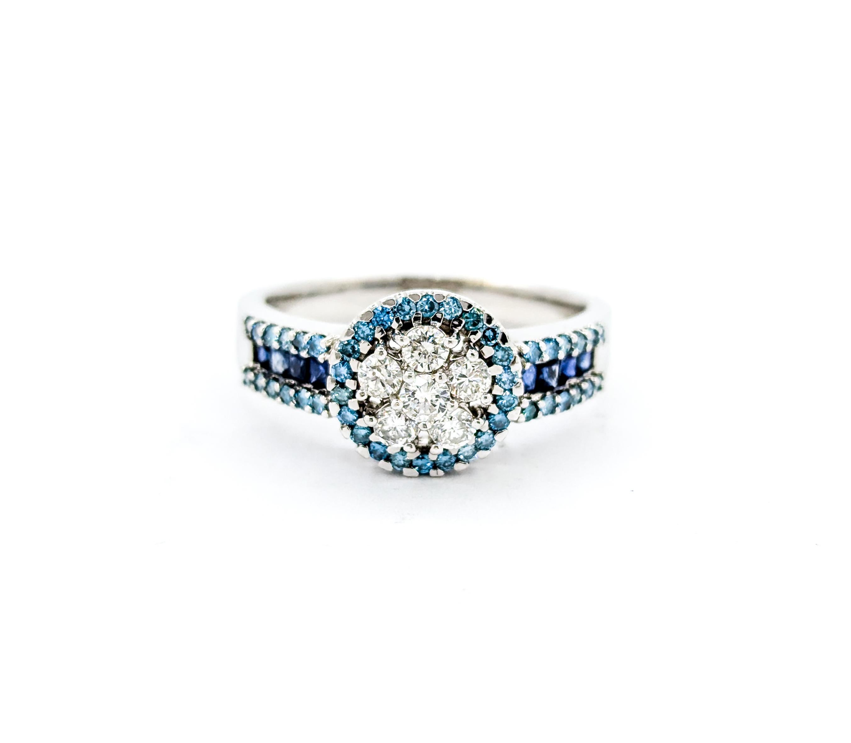 Vibrant Diamond and Blue Sapphire Cocktail Ring in 18k White Gold For ...