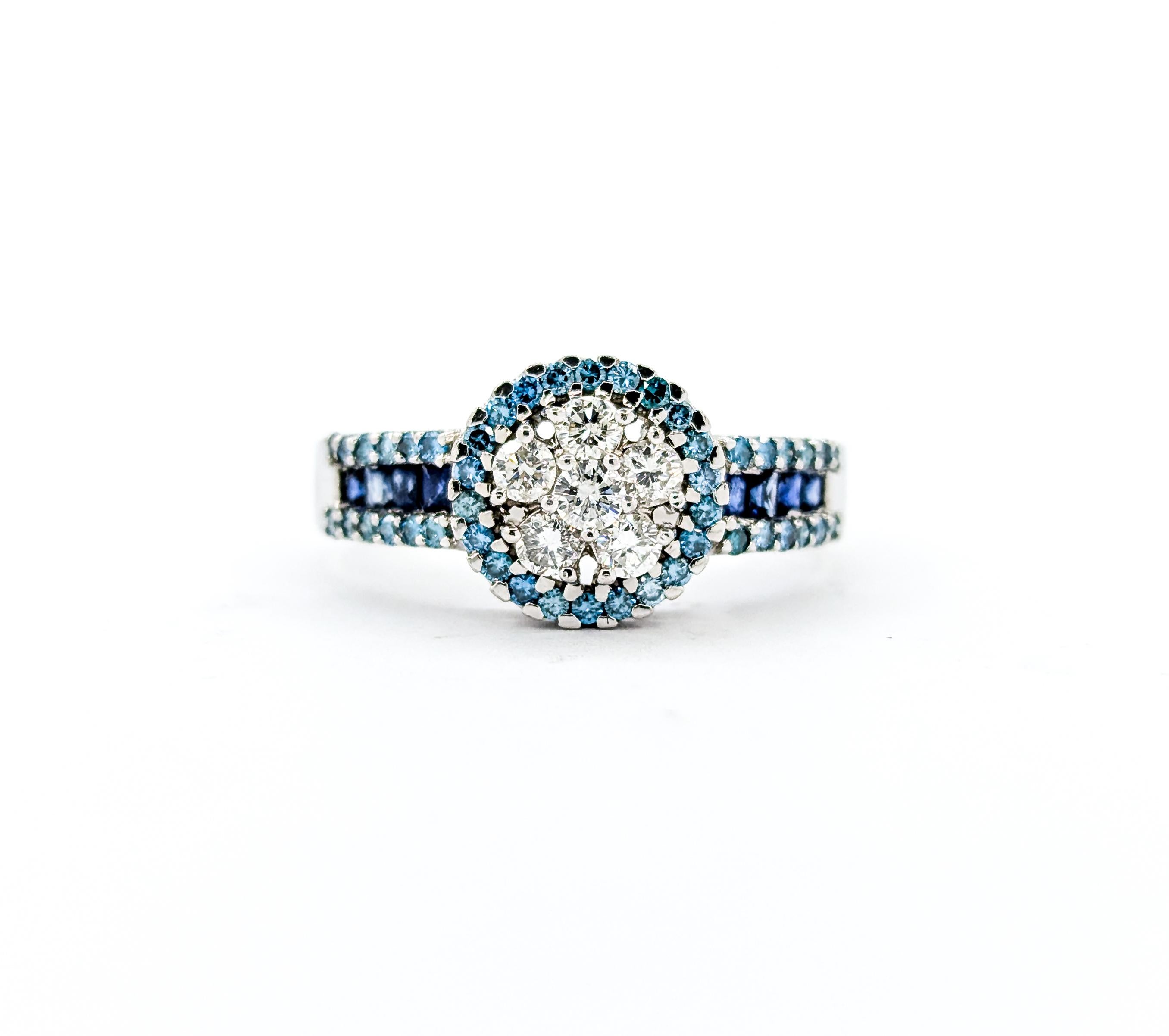 Vibrant Diamond and Blue Sapphire Cocktail Ring in 18k White Gold For ...