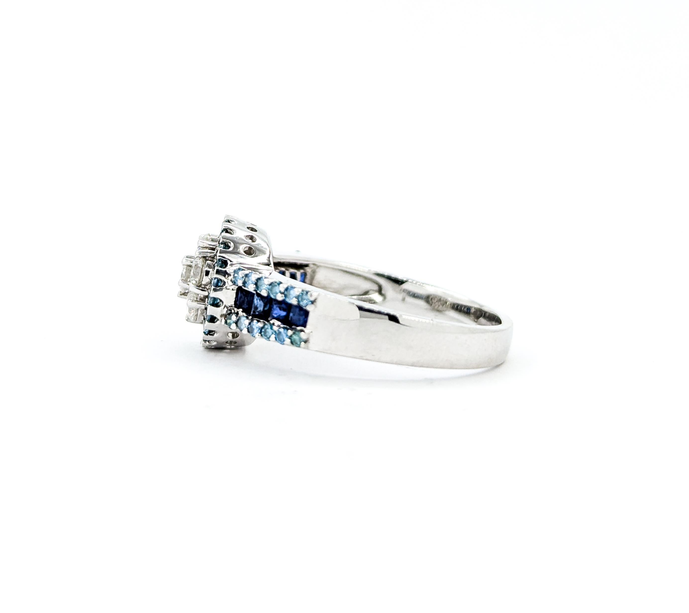 Vibrant Diamond and Blue Sapphire Cocktail Ring in 18k White Gold For ...