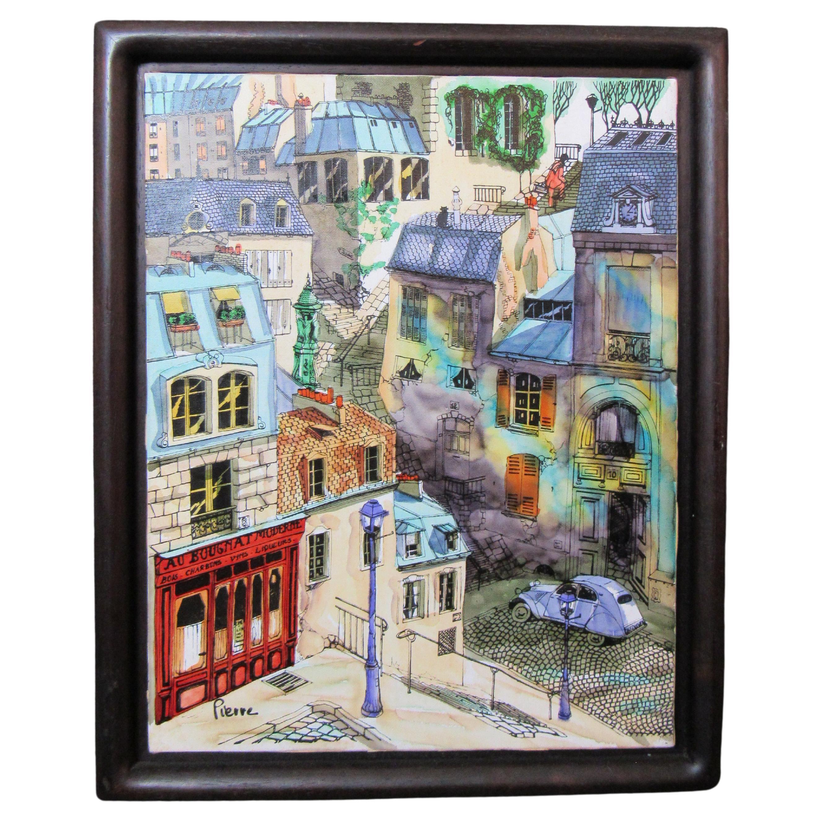 Vibrant French Watercolor by Pierre For Sale at 1stDibs