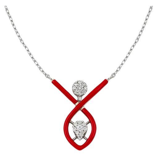 Groovy Gold Necklace with Diamonds and Red Enamel For Sale at 1stDibs
