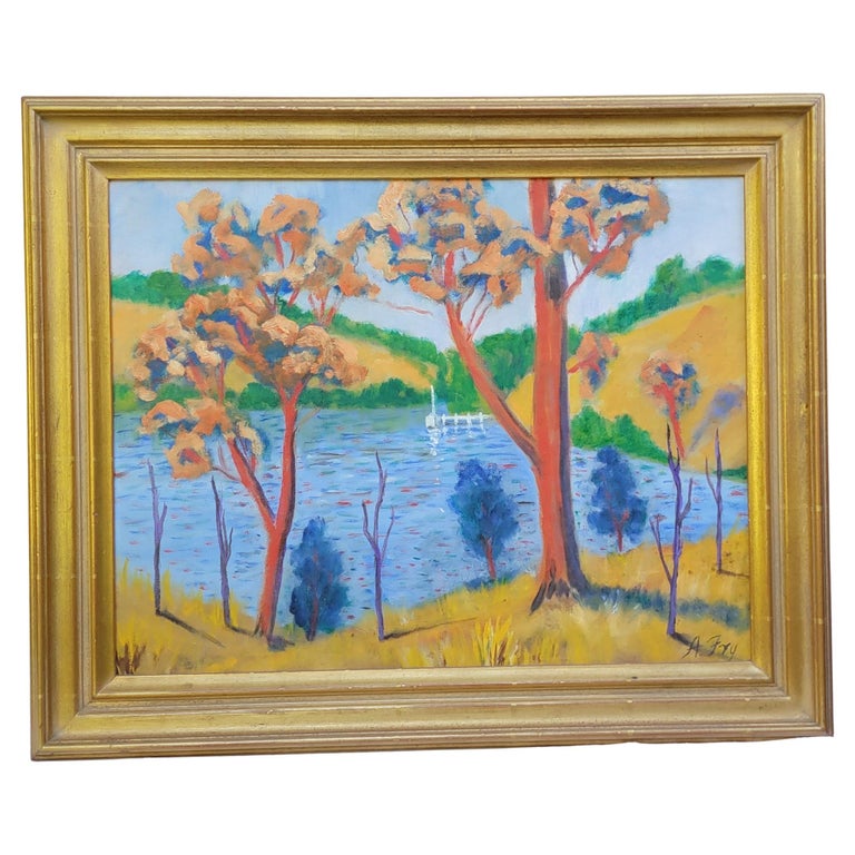 Vibrant Impressionist Landscape / Lake Painting For Sale at 1stDibs