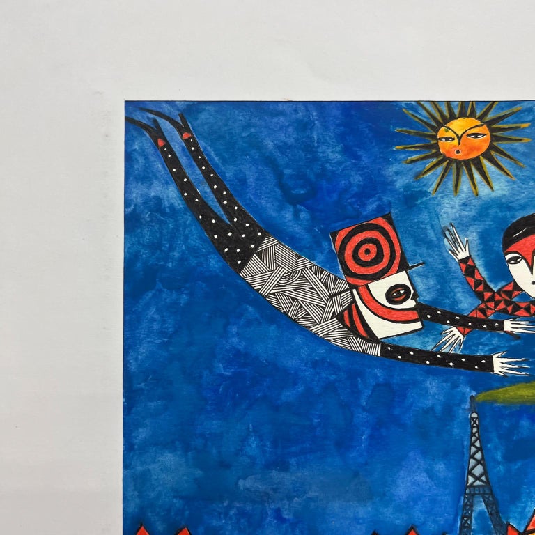 Vibrant Mexican Art Modern Ink Drawing 7 Eiffel Tower Oaxacan Artist ...