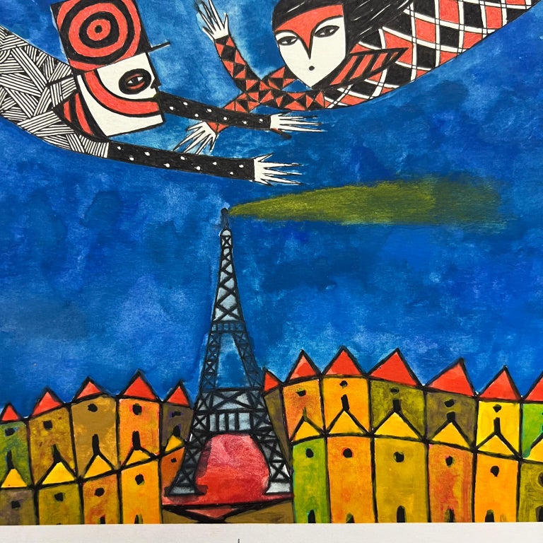 Vibrant Mexican Art Modern Ink Drawing 7 Eiffel Tower Oaxacan Artist ...