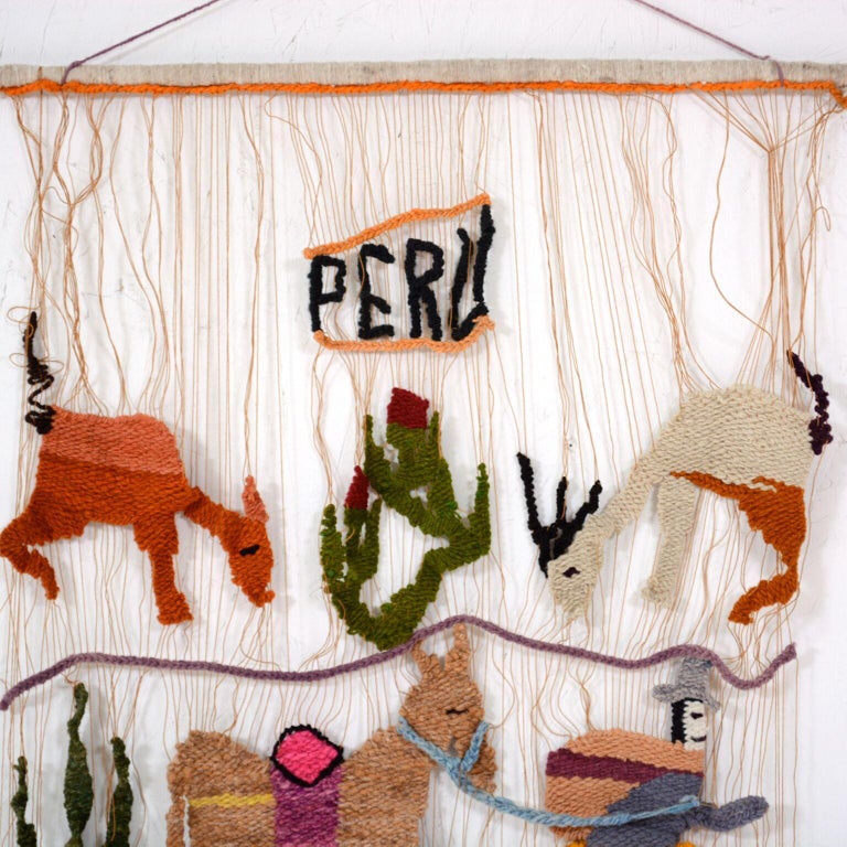Vibrant Vintage Hanging Wall Art Tapestry Wool Weave from PERU at 1stDibs