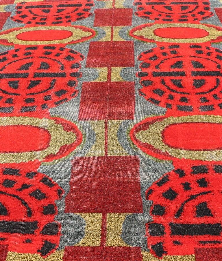 Vibrant Vintage Rug with Mid-Century Modern and Geometric Design For ...