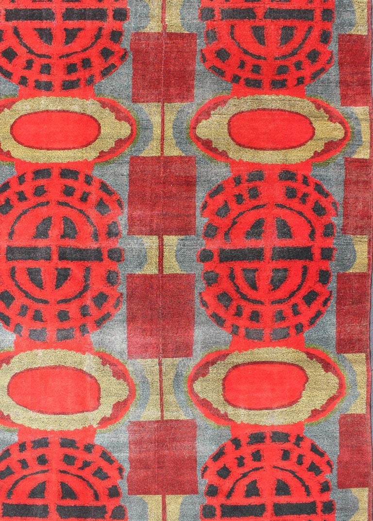 Vibrant Vintage Rug with Mid-Century Modern and Geometric Design For ...