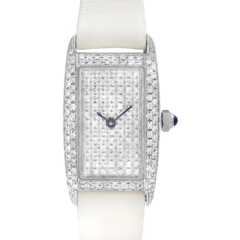 Vicence Milor 14K White Gold Diamond Dial White Leather Strap Ladies ...