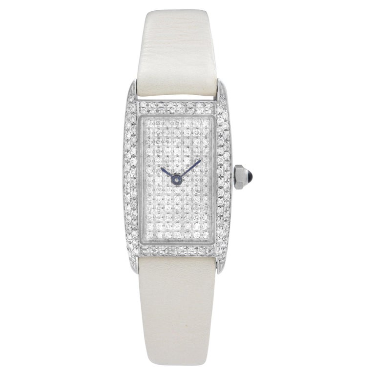Vicence Milor 14K White Gold Diamond Dial White Leather Strap Ladies ...