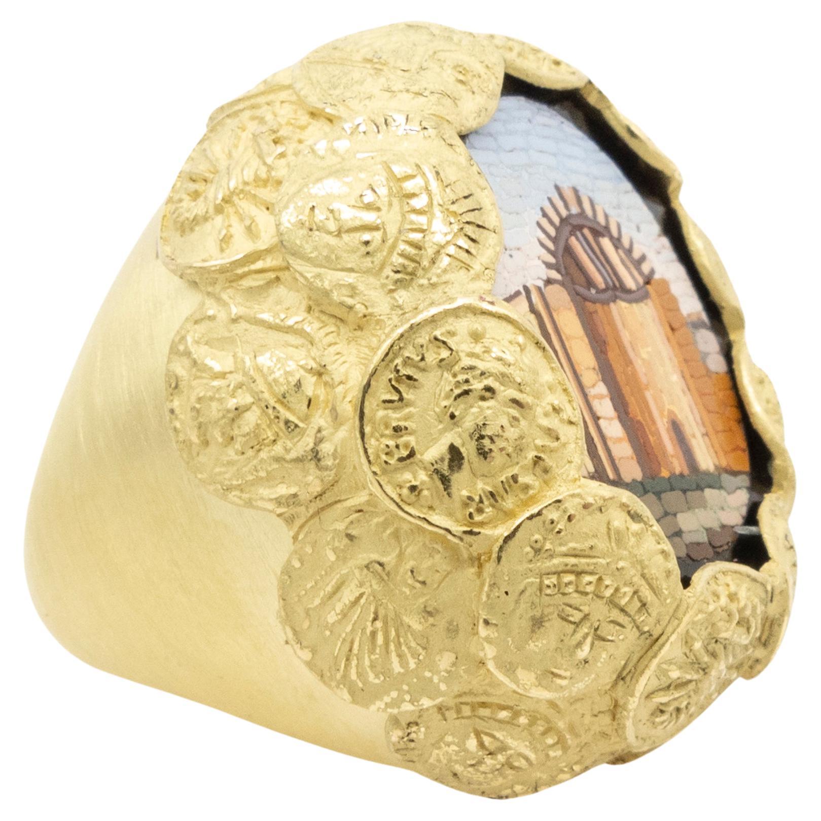Vicente Gracia 18k Gold Dome Ring Micro Mosaic Coins Horn Brutus Roman ...