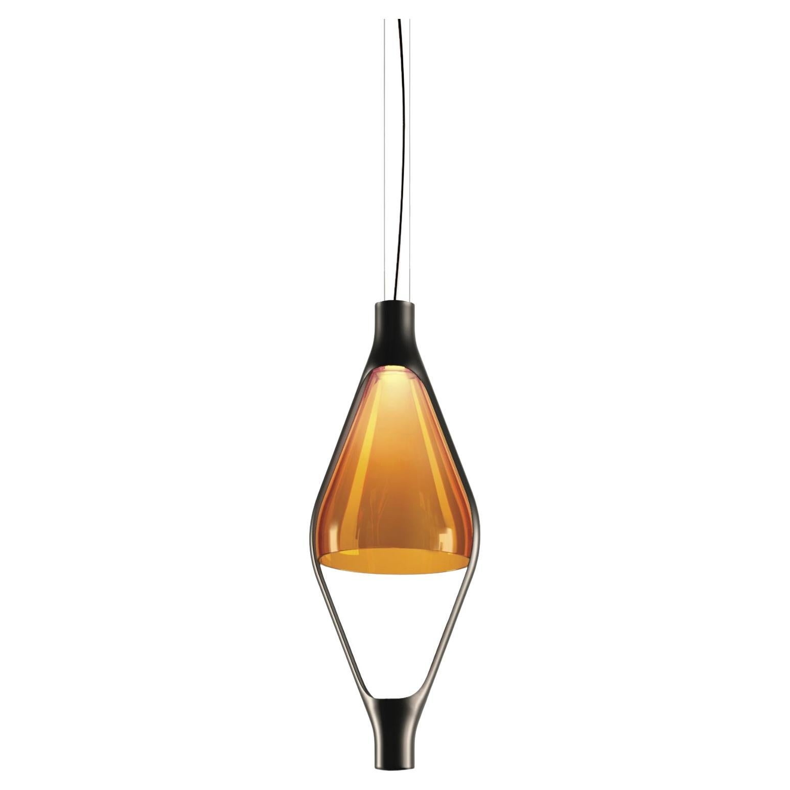 Artistic Suspension Lamp Amber Glass Elements, Brown Lampshade by ...
