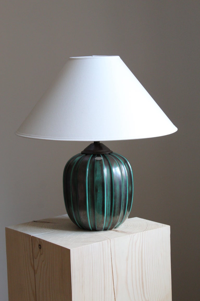 Vicke Lindstrand, Table Lamp, Brass Glazed Stoneware, Upsala-Ekeby ...